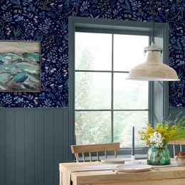 Joules Vliestapete &raquo;Holcombe Floral&laquo; gebl&uuml;mt glatt Design Tapeten blau Vlies