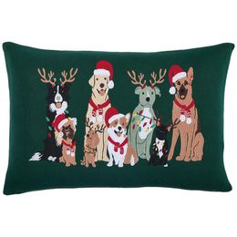 X-Mas Zierkissen, Gr&uuml;n, Textil, Hund, F&uuml;llung: Polyester, 40x60 cm, Wohntextilien, Kissen, Dekokissen