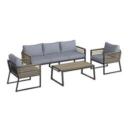 Ambia Garden Loungegarnitur Teakholz, Schwarz, Holz, Metall, Teakholz, 203x74.5x85 cm, Loungem&ouml;bel, Gartenlounge-Sets