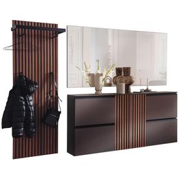 Moderano Garderobe, Braun, Nussbaum, Holz, Holzwerkstoff, 3-teilig, Kernnussbaum, furniert, 250x200x30 cm, Garderobe, Garderoben-Sets & Serien, Garderoben-Sets