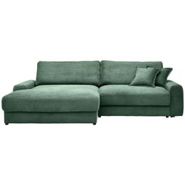 CARRYHOME Ecksofa, Dunkelgr&uuml;n, Textil, 3-Sitzer, F&uuml;llung: Schaumstoff,Hohlfaser, Ottomane links, L-Form, 300x180 cm, R&uuml;cken echt, Wohnzimmer, Sofas & Couches, Wohnlandschaften, Ecksofas