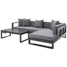 Amatio Loungegarnitur, Anthrazit, Metall, Glas, Textil, 3-teilig, F&uuml;llung: Schaumstoff,Schaumstoff,Polyester, Ottomane rechts, L-Form, 248x180 cm, Loungem&ouml;bel, Gartenlounge-Sets