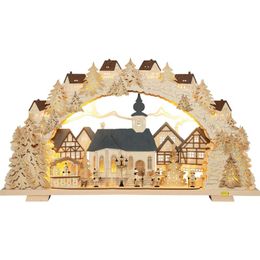 LED Schwibbogen &raquo;Advent Figuren beleuchtete Kirche&laquo; 70x39x7,5 cm (BxHxT) Holz teilmassiv