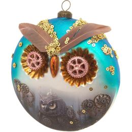 Christbaumschmuck &raquo;Steampunk Eulen-Taler&laquo; Christbaumschmuck aus Glas, mundgeblasen, handgefertigt, Tierfigur bunt Glas