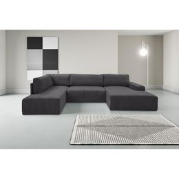 WERK2 Wohnlandschaft &raquo;Rotterdam, U-Form, in kuschelweichem Cord oder Breitcord. Breite 329cm&laquo; Design Sofa mit Schlaffunktion & Bettkasten, Cord, 