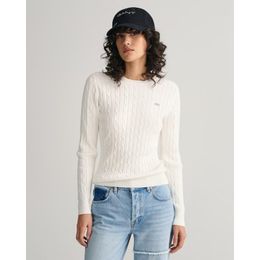 Gant Damen Strickpullover &raquo;STRETCH COTTON CABLE C-NECK&laquo; mit Logostickerei auf der Brust beige M