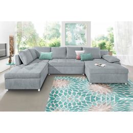Home Affaire Wohnlandschaft &raquo;Labene U-Form&laquo; wahlweise mit Bettfunktion und Bettkasten grau Struktur fein (95% Polyester, 5% Polyamid);Luxus-Microfaser