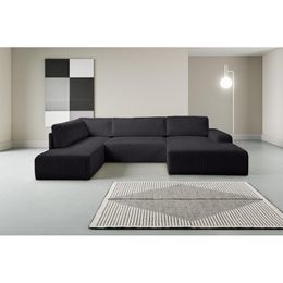 WERK2 Wohnlandschaft &raquo;Rotterdam, U-Form, in kuschelweichem Cord oder Breitcord. Breite 329cm&laquo; Design Sofa mit Schlaffunktion & Bettkasten, Breitcord, 