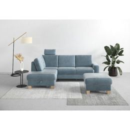 Home Affaire Ecksofa &raquo;Summer L-Form&laquo; mit Ottomane, wahlweise mit Bettfunktion und Bettkasten, Cord-Bezug blau 100% Polyester