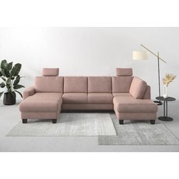 Home Affaire Wohnlandschaft &raquo;Summer U-Form&laquo; mit oder ohne Bettfunktion und Bettkasten, wengefarbene Holzf&uuml;&szlig;e rosa 95% Polyester, 5% Polyamid