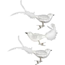 Weihnachtsbaumklammer &raquo;CBK90661, Weihnachtsdeko, Christbaumschmuck&laquo; Vogel auf Clip silber Glas