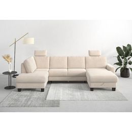 Home Affaire Wohnlandschaft &raquo;Summer U-Form&laquo; mit oder ohne Bettfunktion und Bettkasten, wengefarbene Holzf&uuml;&szlig;e beige 100% Polyester