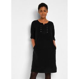 bonprix Damen bonprix Blusenkleid &raquo;Cord-Blusenkleid aus reiner Baumwolle&laquo; f&uuml;r Alltag, aus Baumwolle, in A-Linie, mit 3/4-&Auml;rmeln schwarz 54, N-Gr