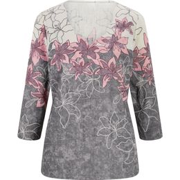 CR&Eacute;ATION L Damen Print-Shirt mit gebogtem Ausschnitt steingrau-mauve-bedruckt Gr&ouml;&szlig;e 38