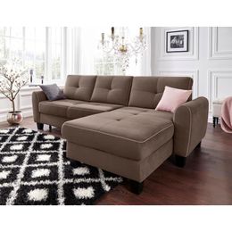 Sit & More sit&more Ecksofa &raquo;Varese L-Form&laquo; mit Federkern, wahlweise mit Bettfunktion und Stauraum braun Bedruckte Microfaser (100% Polyester);Luxus-Microfaser 