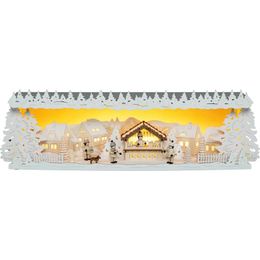 LED Schwibbogen &raquo;Erh&ouml;hung Weihnachtsmarkt beschneit&laquo; 58x18x14,5 cm (BxHxT) Holz teilmassiv
