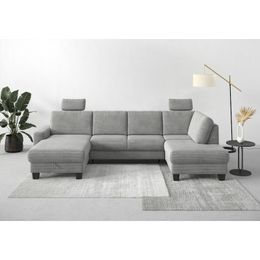 Home Affaire Wohnlandschaft &raquo;Summer U-Form&laquo; mit oder ohne Bettfunktion und Bettkasten, wengefarbene Holzf&uuml;&szlig;e silber 100% Polyester