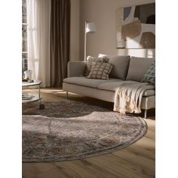 benuta Nest Kurzflor Teppich Anwar Grau/Beige &oslash; 240 cm rund - Moderner Kurzflor-Teppich f&uuml;r Wohnzimmer