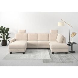 Home Affaire Wohnlandschaft &raquo;Summer U-Form&laquo; mit oder ohne Bettfunktion und Bettkasten, wengefarbene Holzf&uuml;&szlig;e beige 100% Polyester