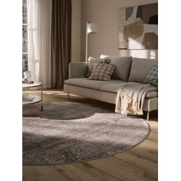 benuta Nest Kurzflor Teppich Anwar Grau/Beige &oslash; 240 cm rund - Moderner Kurzflor-Teppich f&uuml;r Wohnzimmer