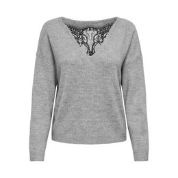Only Damen Only Rundhalspullover &raquo;ONLANJA LS LACE MIX O-NECK ZL KNT&laquo; mit Spitzeneinsatz am R&uuml;ckenausschnitt schwarz XL
