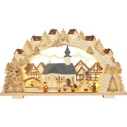 LED Schwibbogen &raquo;Advent Natur-Figuren beleuchtete Kirche&laquo; 70x39x7,5 cm (BxHxT) Holz teilmassiv