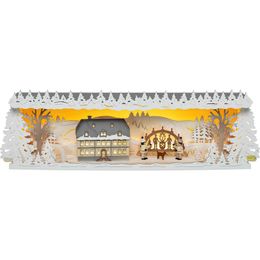 LED Schwibbogen &raquo;Erh&ouml;hung Seiffener Schule beschneit&laquo; 58x18x14,5 cm (BxHxT) Holz teilmassiv