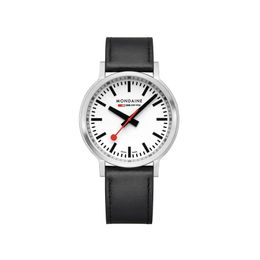 Mondaine Herrenuhr stop2go mit Lederband 41 mm Wei&szlig; / Schwarz / Silber | Gr.: onesize