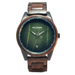 Holzkern Herren-Armbanduhr Edisto Walnuss/Blatt Gr&uuml;n / Braun | Gr.: onesize