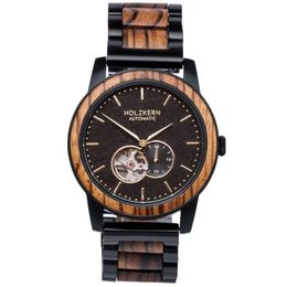 Holzkern Herrenuhr Automatik San Francisco Zebrano/Ahorn Schwarz | Gr.: onesize