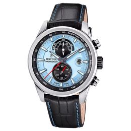 Festina Herren-Armbanduhr Chronograph Schwarz/Hellblau | Gr.: onesize