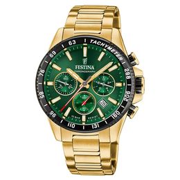 Festina Herrenuhr Chronograph Goldfarben/Gr&uuml;n | Gr.: onesize