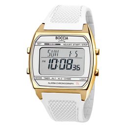 Boccia Uhr in Unisexgr&ouml;&szlig;e Digital Titan Wei&szlig;/Goldfarben | Gr.: onesize