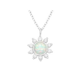 Alexander York Kette mit Anh&auml;nger BLUME Opal & Zirkonia in 925 Silber - 2-tlg. in silber | Gr.: onesize