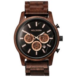 Holzkern Herrenuhr Quarz Chronograph Buschwerk Walnuss/Marmor Schwarz / Braun | Gr.: onesize