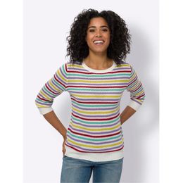 Sieh an! Ajour-Pullover in ecru-erdbeere-geringelt | Gr.: 40