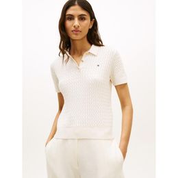 Tommy Hilfiger Damen Poloshirt &raquo;CO CABLE POLO-NK SS SWEATER&laquo; mit Zopfmuster, Regular Fit S (36/38)