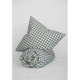 Mela Perkal Bettw&auml;sche Set Style MAJULI Check in herbal green - naturweiss karo | Gr.: 240x220 (2x 80x80 cm)