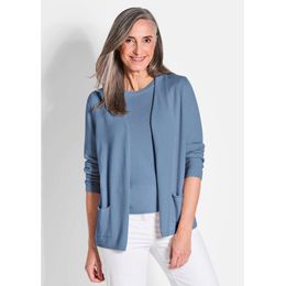 GOLDNER Kurzgr&ouml;&szlig;e: Cardigan in langer offener Form in blau | Gr.: 21