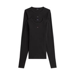 Tommy Jeans Damen Langarmshirt &raquo;TJW 2PACK SLIM ESSENTIAL RIB LS&laquo; Packung, 2er-Pack, 2 Stk. in Rippoptik, mit Logostickerei schwarz XL (42)