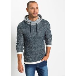 bonprix Herren bonprix Strickpullover aus Polyacryl, mit Schalkragen und Kordelzug, melierte Optik blau 44/46 (S)