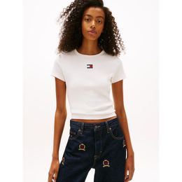 Tommy Jeans Damen Kurzarmshirt &raquo;TJW SLIM BADGE RIB TEE&laquo; mit gerippter Struktur beige M (38)