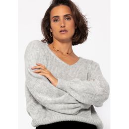 SASSYCLASSY Pullover mit V-Ausschnitt in Grau | Gr.: M