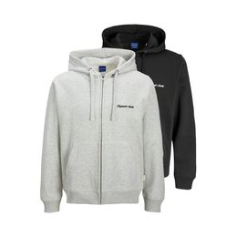 Jack & Jones Jack & Jones Sweatjacke / Hoodie Norrebro in Hellgrau / schwarz | Gr.: XXL