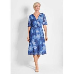 GOLDNER Wickelkleid mit Bl&uuml;tenprint in Blau, tailliert in blau / gemustert | Gr.: 44