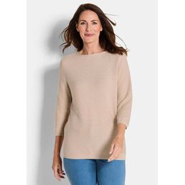 GOLDNER Kurzgr&ouml;&szlig;e: Eleganter Baumwollpullover, Halbarm in beige | Gr.: 22