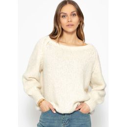 SASSYCLASSY Flauschiger Pullover mit U-Boot Ausschnitt in Offwhite | Gr.: M