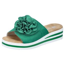 Rieker Damen Pantolette , Sommerschuh, Poolslide, Strandschuh, Keilabsatz, mit Klettverschluss gr&uuml;n 43