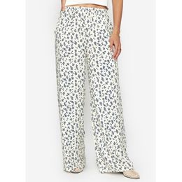 SASSYCLASSY Hose mit weitem Bein und floralem Print in Offwhite | Gr.: L