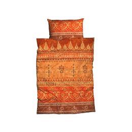 CASATEX Bettw&auml;sche Indi Terra-Orange Satin in Terra - Orange | Gr.: 135x200 cm (80x80 cm)